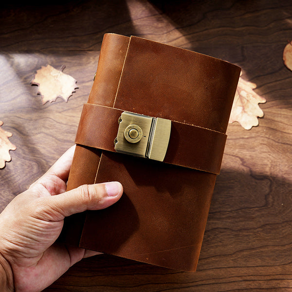 Full Grain Leather Code Sketchbook, Lock Journal Password Notebook Lea ...