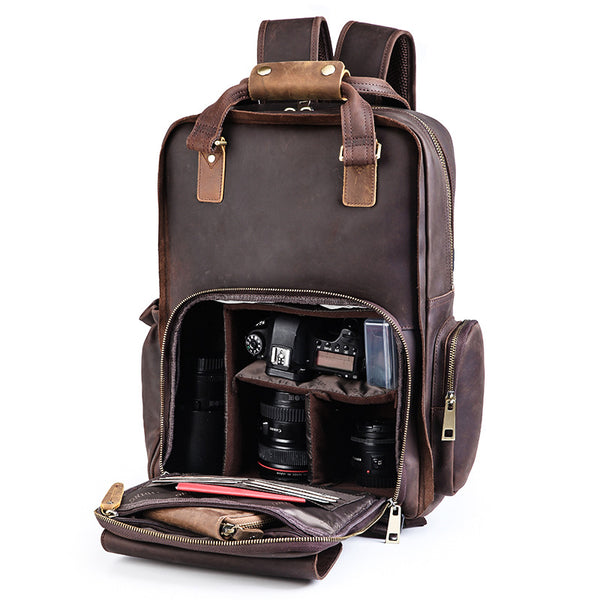 Full Grain Leather DSLR Camera Backpack Full Grain Leather Travel Back ...