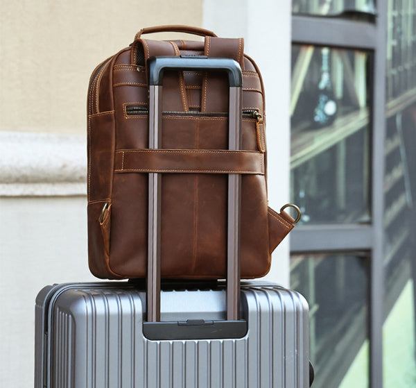 Full Grain Men's Leather Backpack Retro 15-inch Laptop Backpack Handcr ...