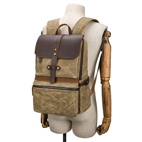 Waxed Canvas Backpack Large Travel Backpack Canvas School Rucksack Lap ...