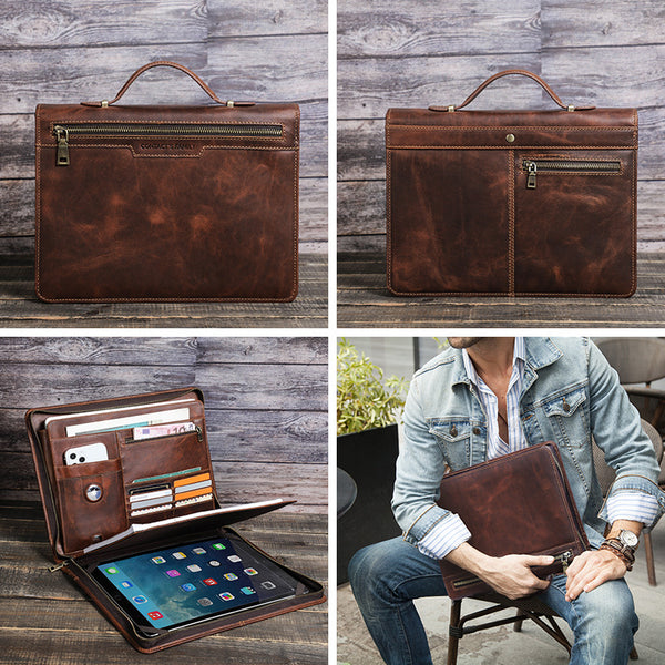 Handmade Genuine Leather Case, AirTag Compartment, Handheld Multi-Func ...