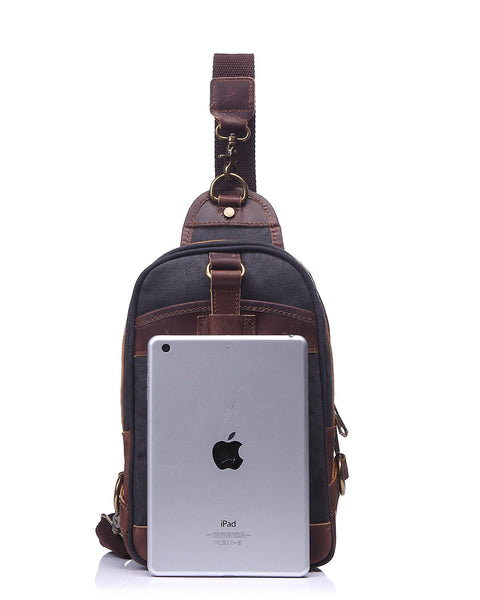 Vintage Canvas Leather Chest Pack Outdoor Unisex Chest Bags Crossbody ...