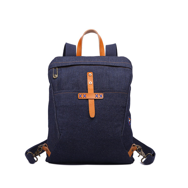 New Denim Canvas Casual Backpack Leather With Canvas School Backpack F ...