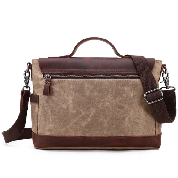 Handmade Canvas Leather Briefcase Vintage Crazy Horse Messenger Bag Cr ...