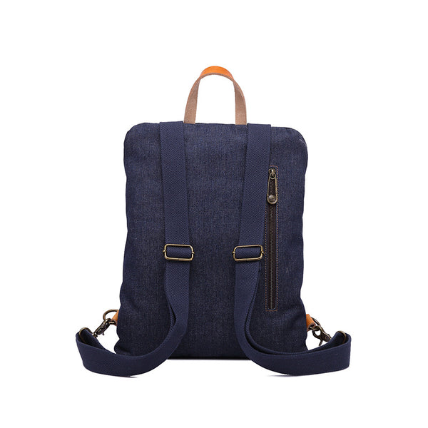 New Denim Canvas Casual Backpack Leather With Canvas School Backpack F ...