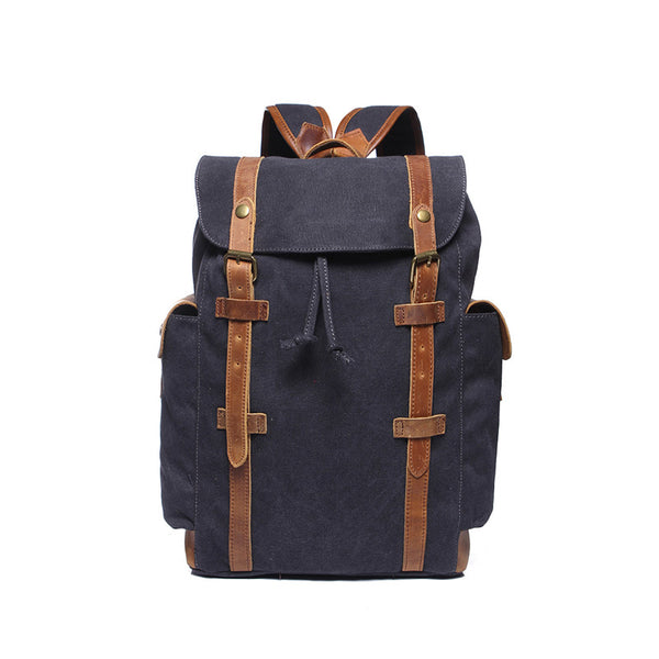 New Large Capacity Canvas Backpack Leather With Canvas Travel Backpack ...