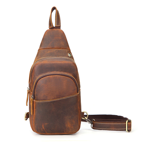 Crazy Horse Leather Chest Pack Handmade Chest Bag Casual Shoulder Mess ...