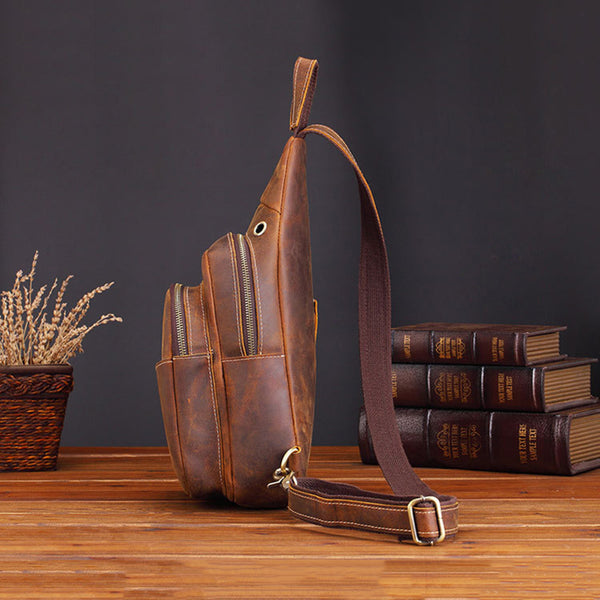 Crazy Horse Leather Chest Pack Handmade Chest Bag Casual Shoulder Mess ...