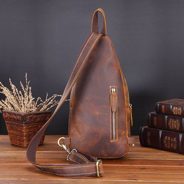 Crazy Horse Leather Chest Pack Handmade Chest Bag Casual Shoulder Mess ...