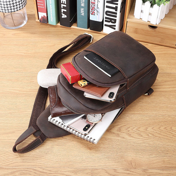 Crazy Horse Leather Chest Pack Handmade Chest Bag Casual Shoulder Mess ...