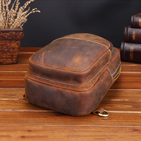 Crazy Horse Leather Chest Pack Handmade Chest Bag Casual Shoulder Mess ...