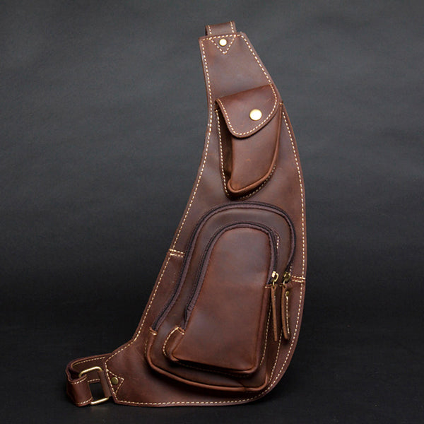 Crazy Horse Leather Chest Pack Men's Leather Sling Bag Vintage Chest B ...