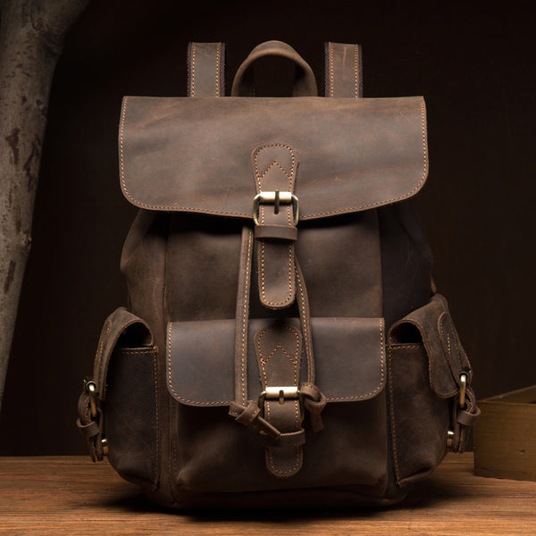 Crazy Horse Leather Backpack Retro Travel Backpack Unisex Laptop Backp ...