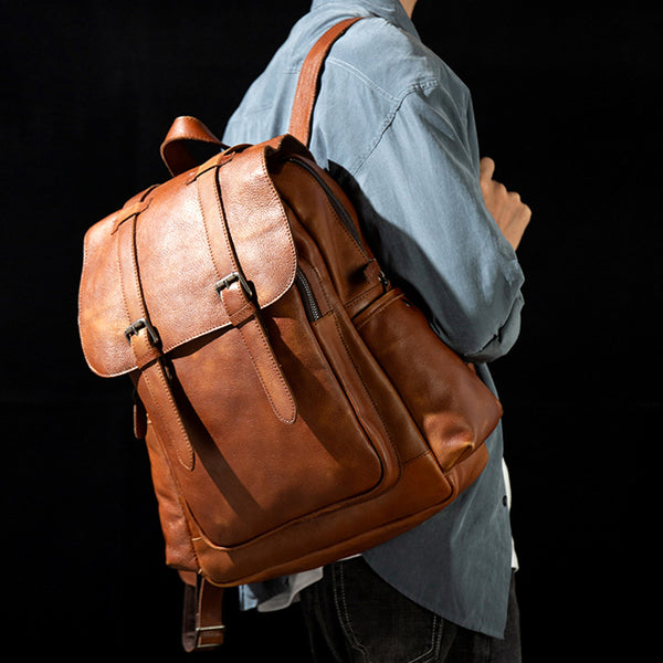 Full Grain Leather Backpack For Mens Handmade Leather Laptop Backpack ...