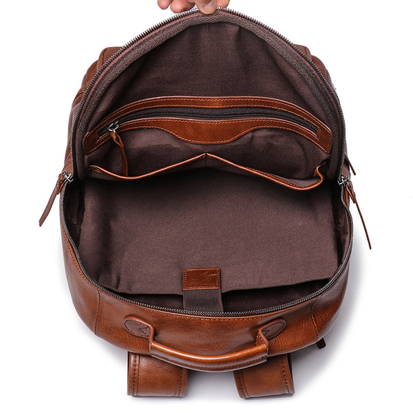 Full Grain Leather Men Backpack Handmade Leather Laptop Backpack Trave ...