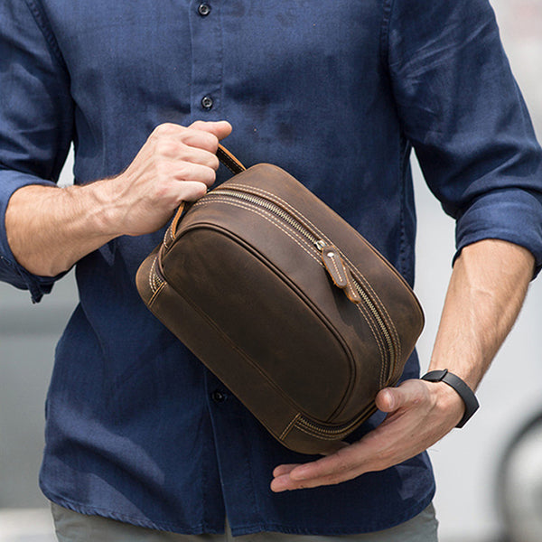 Full Grain Leather Wash Bag Handmade Toiletry Bag Dopp Kit Shaving Kit ...
