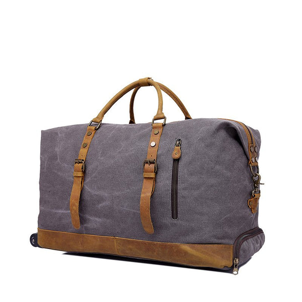 Oversized Canvas with Leather Trim Travel Duffel Weekend Bag 50L Wheel ...