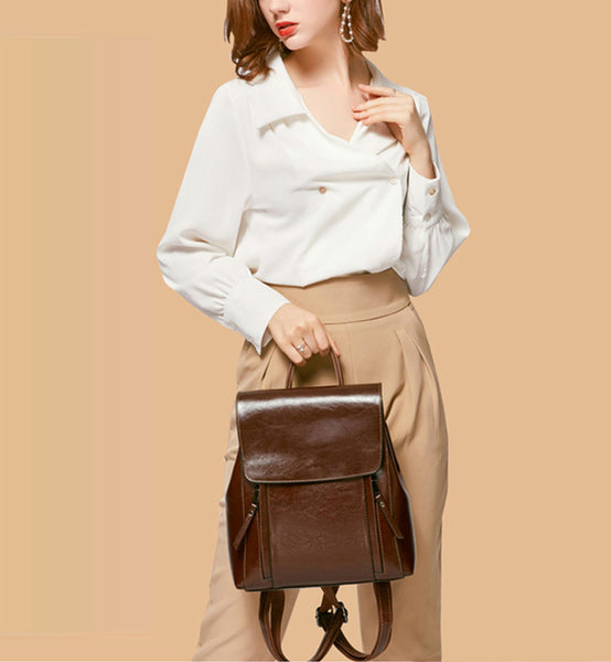 Top Grain Leather Backpack For Women Female Leather Designer Backpack ...