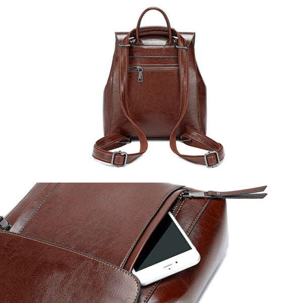 Top Grain Leather Backpack For Women Female Leather Designer Backpack ...