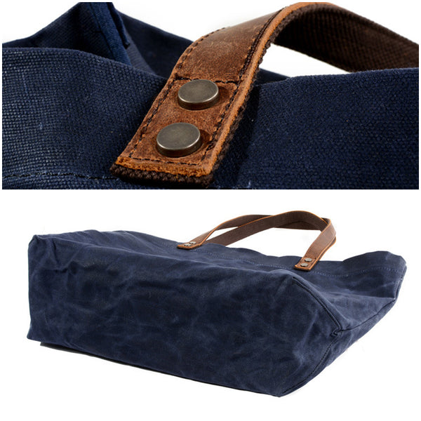 Waterproof Waxed Canvas Handbag Full Grain Leather With Canvas Tote Ba ...