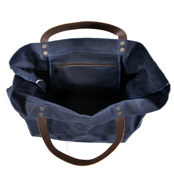 Waterproof Waxed Canvas Handbag Full Grain Leather With Canvas Tote Ba ...