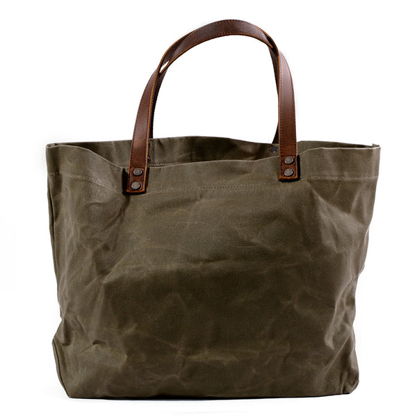 Waterproof Waxed Canvas Handbag Full Grain Leather With Canvas Tote Ba ...
