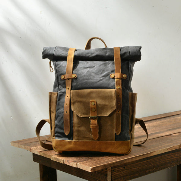Wax Canvas With Full Grain Leather Travel Backpack Waterproof Waxed Ca ...