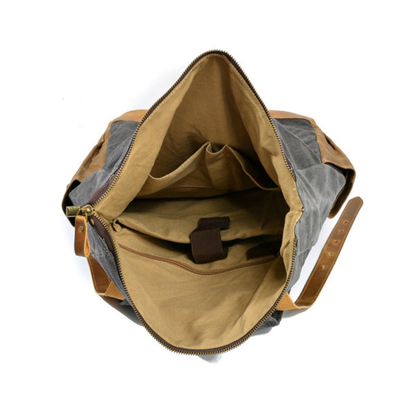 Wax Canvas With Full Grain Leather Travel Backpack Waterproof Waxed Ca ...