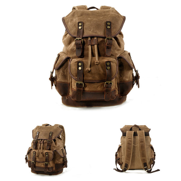 Waxed Canvas Leather Travel Rucksack Canvas With Full Grain Leather La ...