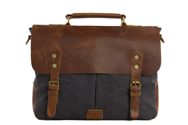 Handmade Canvas Leather Briefcase Messenger Bag Crossbody Shoulder Bag ...