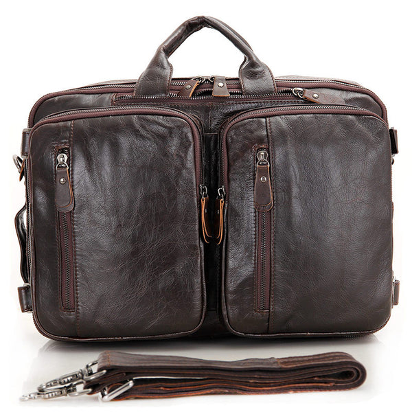 Full Grain Leather Briefcase Convertible Leather Backpack Messenger Sh ...