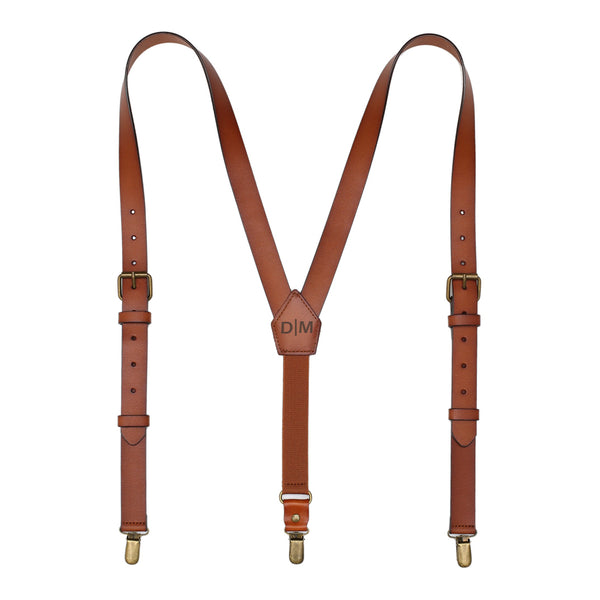 Groomsmen Gift Leather Suspenders Adjustable Y Back Design Brown Leath ...